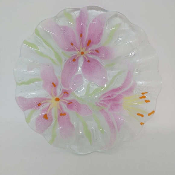 Accents | Fused Glass Pink Iris Tray Dish | Poshmark
